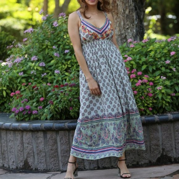 Nostalgia | Dresses | Nostalgia Embroidered Tank Maxi Dress Nwt Mint ...
